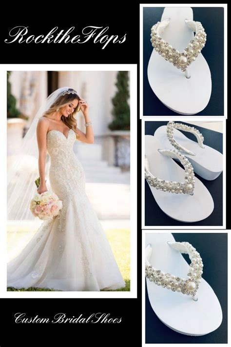 Rhinestone Bridal Flip Flops Wedges White Bridal Shoes With Pearls