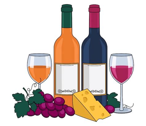 Premium Vector Bottle Of Red Wine And A Bottle Of Orange Wine Wine In Glasses Cheese And