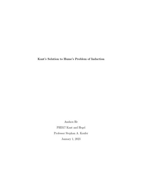 Kants Solution To Humes Problem Of Induction Pdf Immanuel Kant