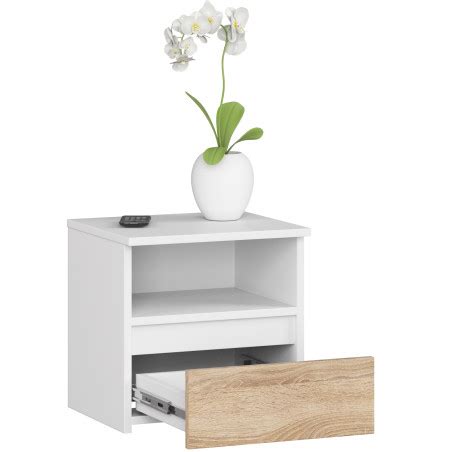 Niska szafka nocna 40 cm biała dąb sonoma z 1 szufladą i 1 półką