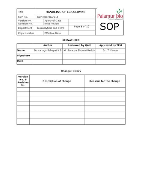 Handling Of Hplc Columns Sop R1 Pdf High Performance Liquid