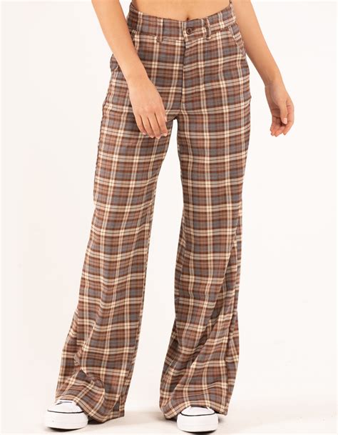 Rsq Womens Wide Leg Plaid Pants Brown Combo Tillys