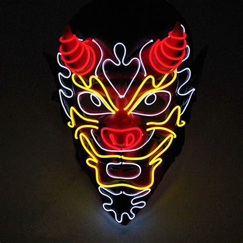 Светящаяся маска Led Mask Devil неоновая маска с подсветкой в виде ...