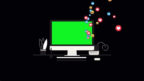 Computer Animated Green Screen Monitor With Social Media Icon Social