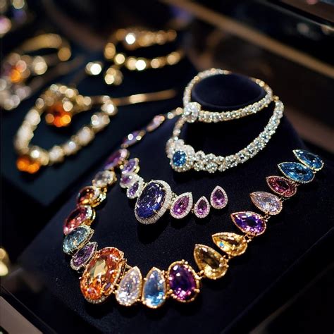 A Jewelry Shops Showcase Of Highfashion Jewelry Including Bold And