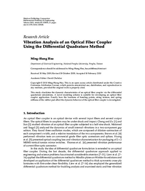 Pdf Vibration Analysis Of An Optical Fiber Coupler Using The Differential Quadrature Method