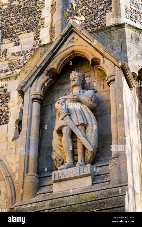 A Statue Of King Harold On The Exterior Of Waltham Abbey Church In