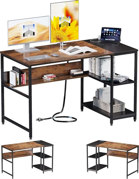 Wildhome Computer Desk With Power Strip Home Office Desks With 3 Headphone Hook