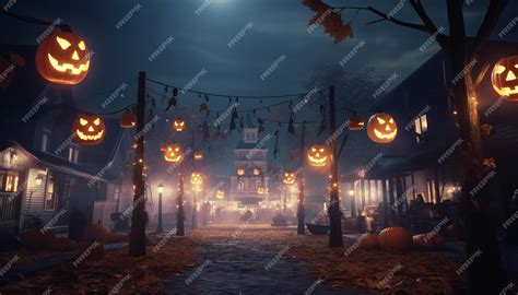 Premium Photo Town Of Halloween In Festival Party Lights With A Lots
