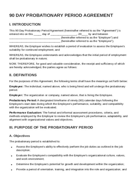 90 Day Probationary Period Agreement Template Fill Out And Sign Online