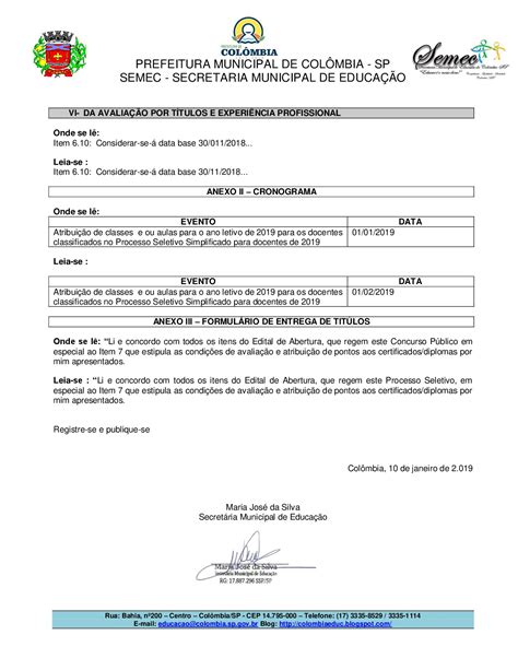 Colômbia Educa Retificação Edital De Processo Seletivo