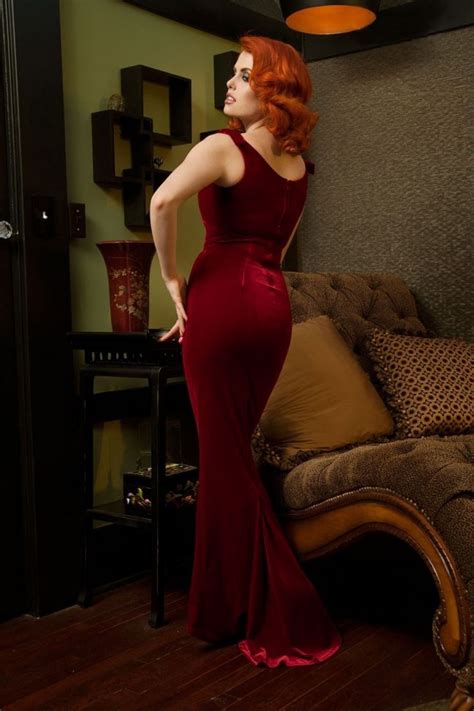 Red Velvet Gown Sexy Gown Pinup Couture Pin Up Gowns Girl