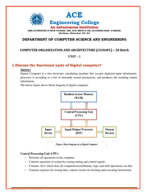 coa unit 1 important questions pdf central processing unit