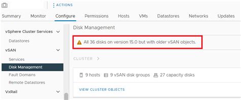 vxrail disk format warning with all x disks on version 15 0 but with