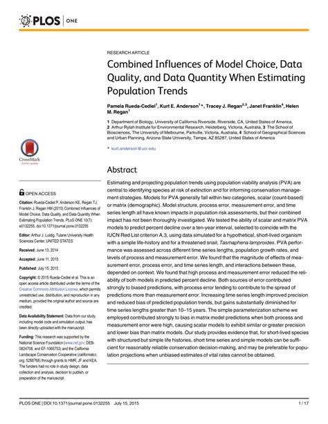 Pdf Combined Influences Of Model Choice Data Quality And Data Quantity When Estimating