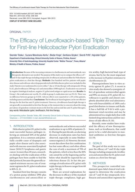 Pdf The Efficacy Of Levofloxacin Based Triple Therapy For First Line