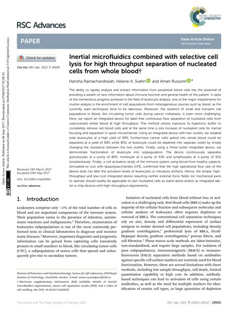 Pdf Inertial Microfluidics Combined With Selective Cell Lysis For