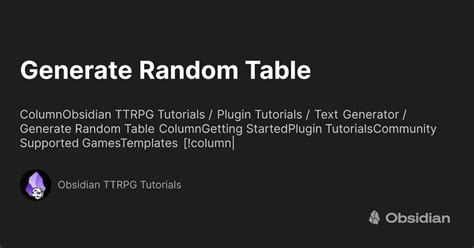 Generate Random Table Obsidian Ttrpg Tutorials