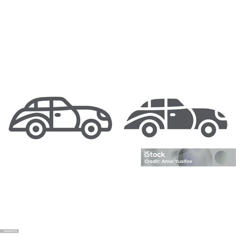 레트로 자동차 라인과 글리프 아이콘 빈티지 자동차 오래 된 자동차 기호 벡터 그래픽 흰색 바탕에 선형 패턴 스포츠 카에 대한 스톡 벡터 아트 및 기타 이미지 Istock