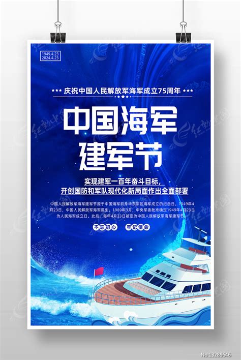 蓝色中国海军建军节建军75周年宣传海报图片下载红动中国