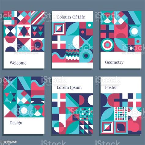 현대 추상 커버 세트 최소한의 커버 디자인 다채로운 기하학적 배경입니다 벡터 일러스트레이션 0명에 대한 스톡 벡터 아트 및 기타 이미지 Istock