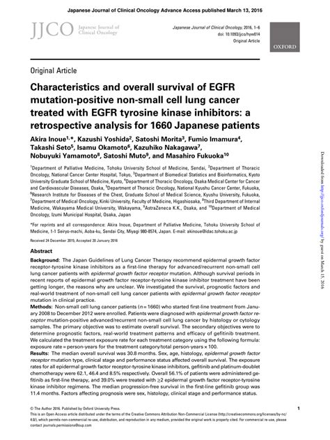 Pdf Characteristics And Overall Survival Of Egfr Mutation Positive