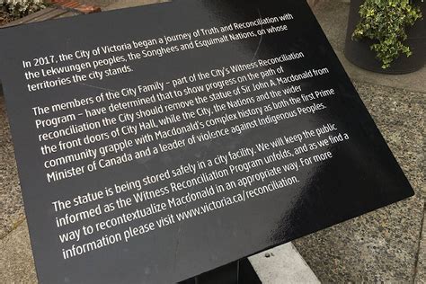Plaque That Replaced Macdonald Statue At Victoria City Hall Vandalized