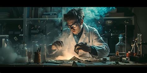 Premium Ai Image Focused Scientist Working Diligently In A Cluttered