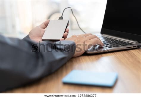 External Backup Disk Hard Man Connected Stock Photo Shutterstock