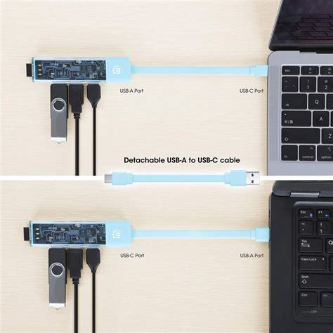 Manhattan 4 Port Usb 3 0 Type C A Combo Hub In Clear And Teal