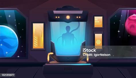 인간 또는 외계인과 극저온 캡슐 우주선 이나 셔틀에 Cryo 카메라 두 개의 뷰포트입니다 벡터 만화 일러스트레이션 실내에 대한 스톡 벡터 아트 및 기타 이미지 Istock