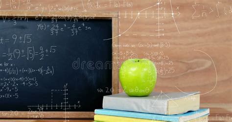 Animation Of Stack Of Books And Apple Over Mathematical Equations And