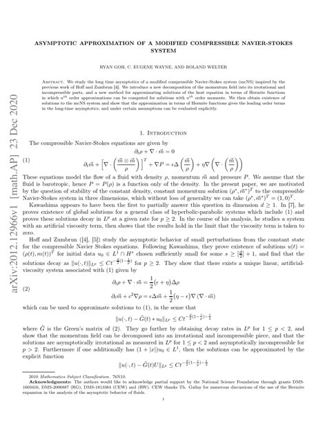 Pdf Asymptotic Approximation Of A Modified Compressible Navier Stokes System