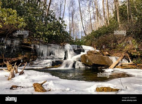 Middle Rockhouse Creek Falls In Winter Pisgah National Forest