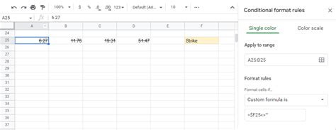 Google Sheets How To Strikethrough Text In Row A25 To D25 If Cell F25