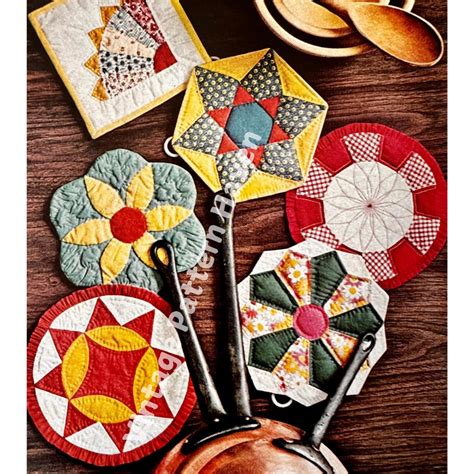Vintage 1970s Patchwork Pot Holders Pdf Pattern Traditional Motifs Use