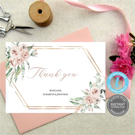 Thank You Card Template Printable Cards Editable Template Etsy In