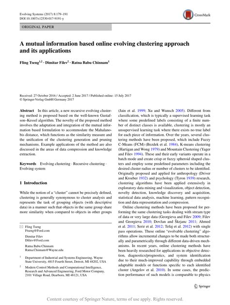 A Mutual Information Based Online Evolving Clustering Approach And Its