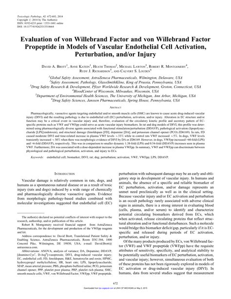 Pdf Evaluation Of Von Willebrand Factor And Von Willebrand Factor Propeptide In Models Of