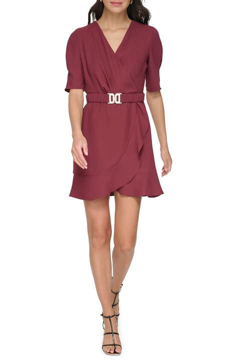 Dkny Belted Faux Wrap Dress Black Editorialist