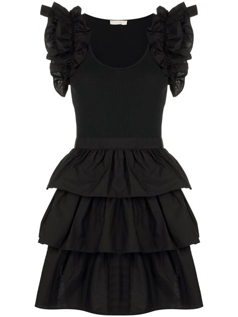 Ulla Johnson Hanna Tiered Ruffle Mini Dress In Noir Modesens