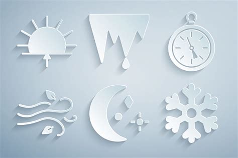 달과 별 나침반 바람 눈송이 고치클과 일출 아이콘을 설정합니다 벡터 0명에 대한 스톡 벡터 아트 및 기타 이미지 0명 3차원 형태 겨울 Istock