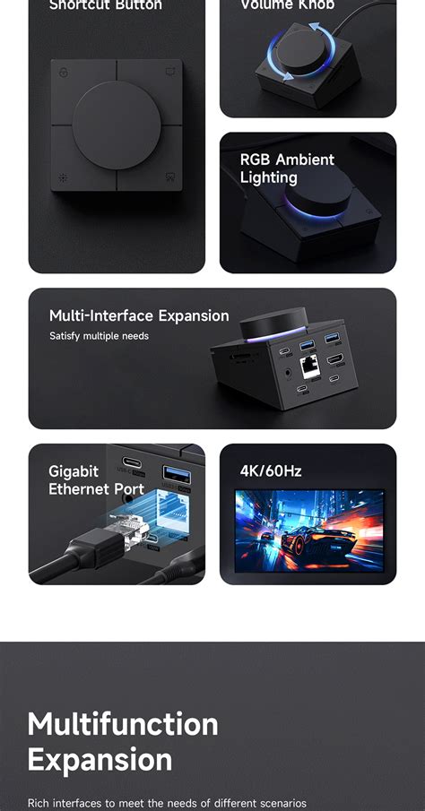 Hagibis Knob Usb C Hub With 4k60hz Hdmi 100w Pd Shortcut Buttons Type C Docking Station Volume