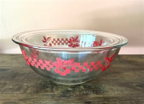 Vintage Clear Glass Pyrex Mixing Bowls Includes 2 With Red Cherry