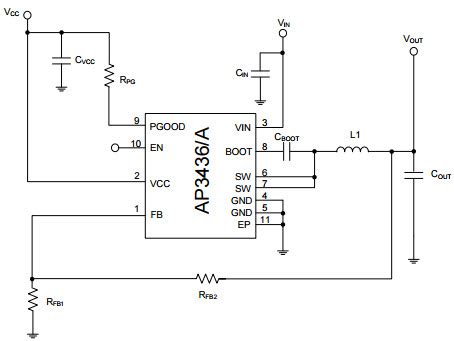 Typical Application for AP3436 3A, 1.25MHz High Performance Synchronous ...