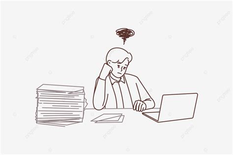 고민하는 불행한 사업가는 일에 압도된 사무실 책상에 앉아 있다 지나친 노동 피곤한 감정 Png 일러스트 및 벡터 에 대한 무료 다운로드 Pngtree
