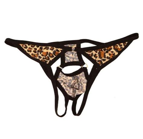 Mens Sexy Leopard Print Crotchless Thongs Underwear Low Waist Cutout