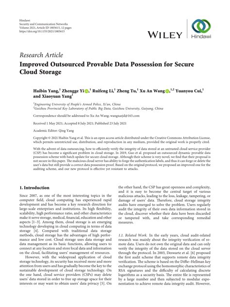 Pdf Improved Outsourced Provable Data Possession For Secure Cloud Storage