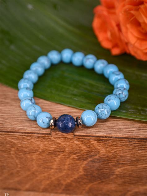Браслет бирюзовый с сапфиром Браслет из натуральных камней Браслет женский купить с