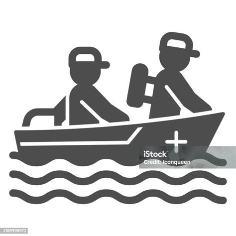 인명 구조원 팀 솔리드 아이콘 인간 구조 개념과 모터 보트 벡터 그래픽 구조대원과 함께 보트 흰색 배경에 구급대원 표지판 모바일 또는 웹 디자인용 글리프 스타일 아이콘 강에
